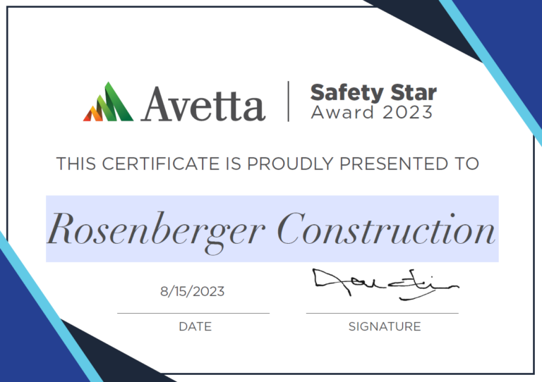 AVETTA SAFETY STAR AWARD - Rosenberger Construction
